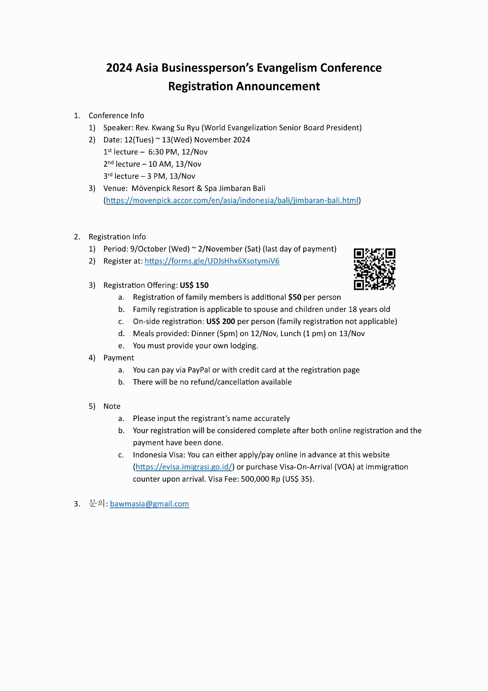 제 8차 아시아산업인대회 안내 2024 Asia Businessperson’s Evangelism Conference Registration Announcement – WEEA
